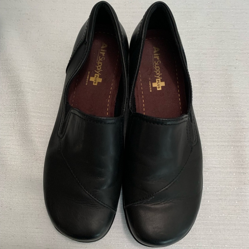 Air Supply Plus Poppy Black Leather Slip On Comfort S… - Gem